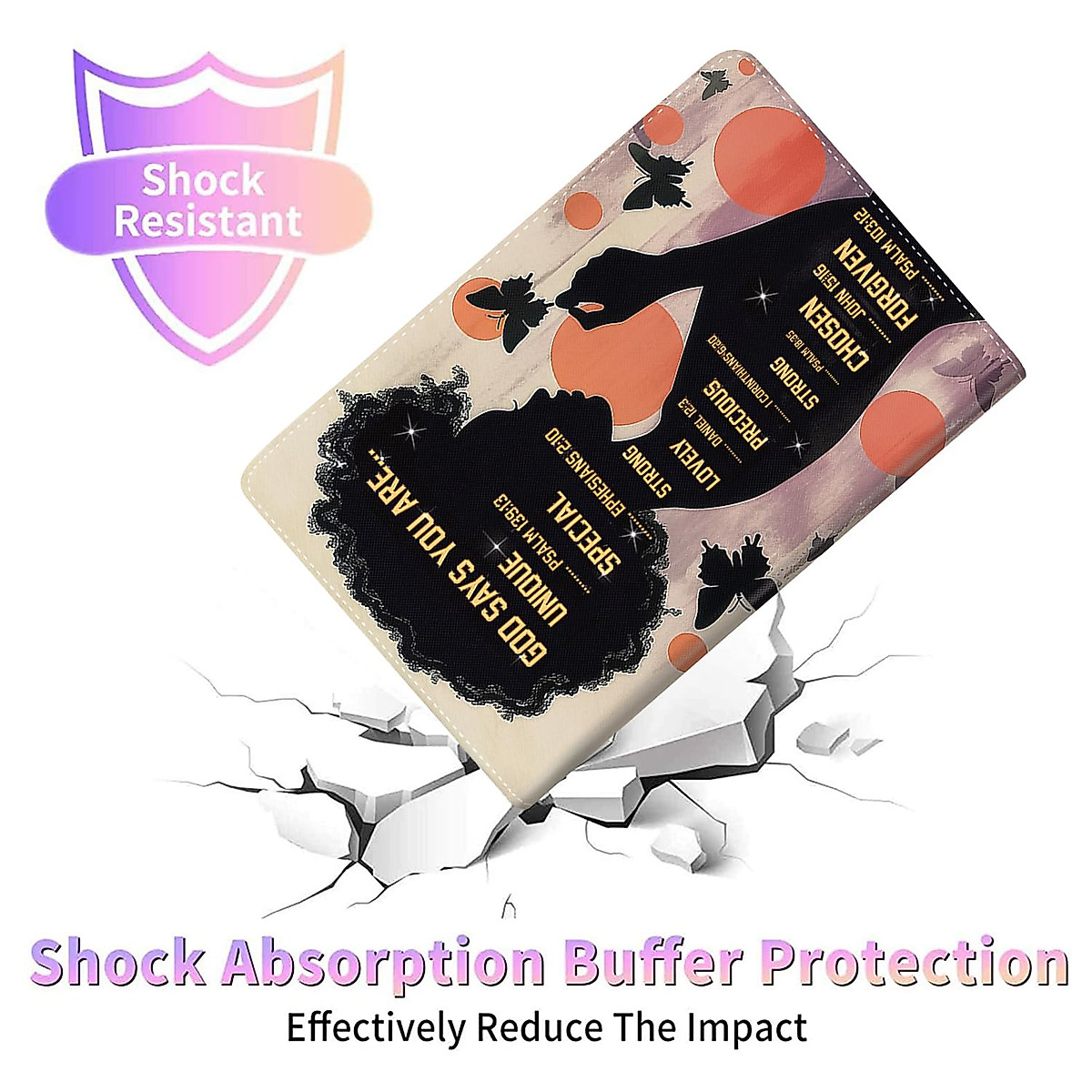 Case for iPad 10.2 Case 2021 iPad 9th Gen / 2020 iPad 8th Gen / 2019 iPad 7th Gen Case, Durable Shockproof Protective Cover for 10.2"，African American Black Woman Butterfly