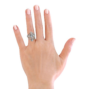 Savlano 18K White Gold Plated Round Cut Cubic Zirconia Filigree Cross Ring Women Religious Ring (9)