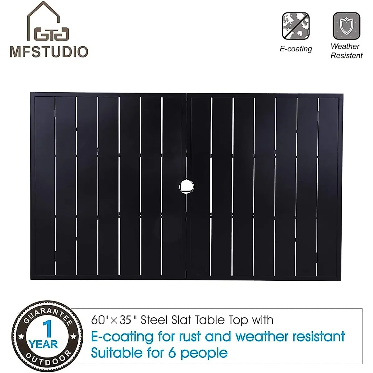 MFSTUDIO 7 Piece Outdoor Patio Dining Set, 6 Spring Motion Cushion Chairs, 1 Rectangular Table with 1.57"-1.9" Adjustable Umbrella Hole, Metal Furniture Sets for Garden, Red