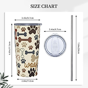Dog Paw Prints Bones 20oz Tumbler Stainless Steel Vacuum Insulated Double Wall Travel Tumbler, Durable Insulated Coffee Mug, Thermal Cup With Lid and Straw for Hot & Cold Drinks