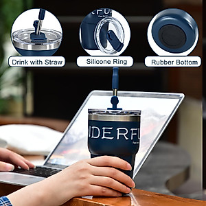 21 oz Travel Coffee Mug, Insulated Tumbler with Lid and Straw Double Wall Vacuum Insulated Tumbler Reusable Coffee Cups for Coffee, Tea and Drinks, Blue