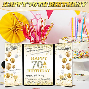 MDCGFOD 70th Birthday Decorations Happy 70th Birthday Guest Book for Men Women, Black Gold Birthday Alternative Signature Board for 70th Birthday Gifts Cheers to 70 Years Birthday Party Supplies