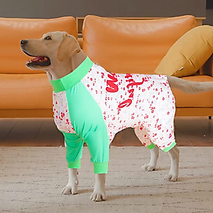 LovinPet Dog Pjs Large, UV & Post Operative Protection, 4 Legged High Collar Dog Onesies, Lightweight Stretchable Floral Print White, Red Prints Large Dog Pajamas as Base Shirt for Dog Dresses XL