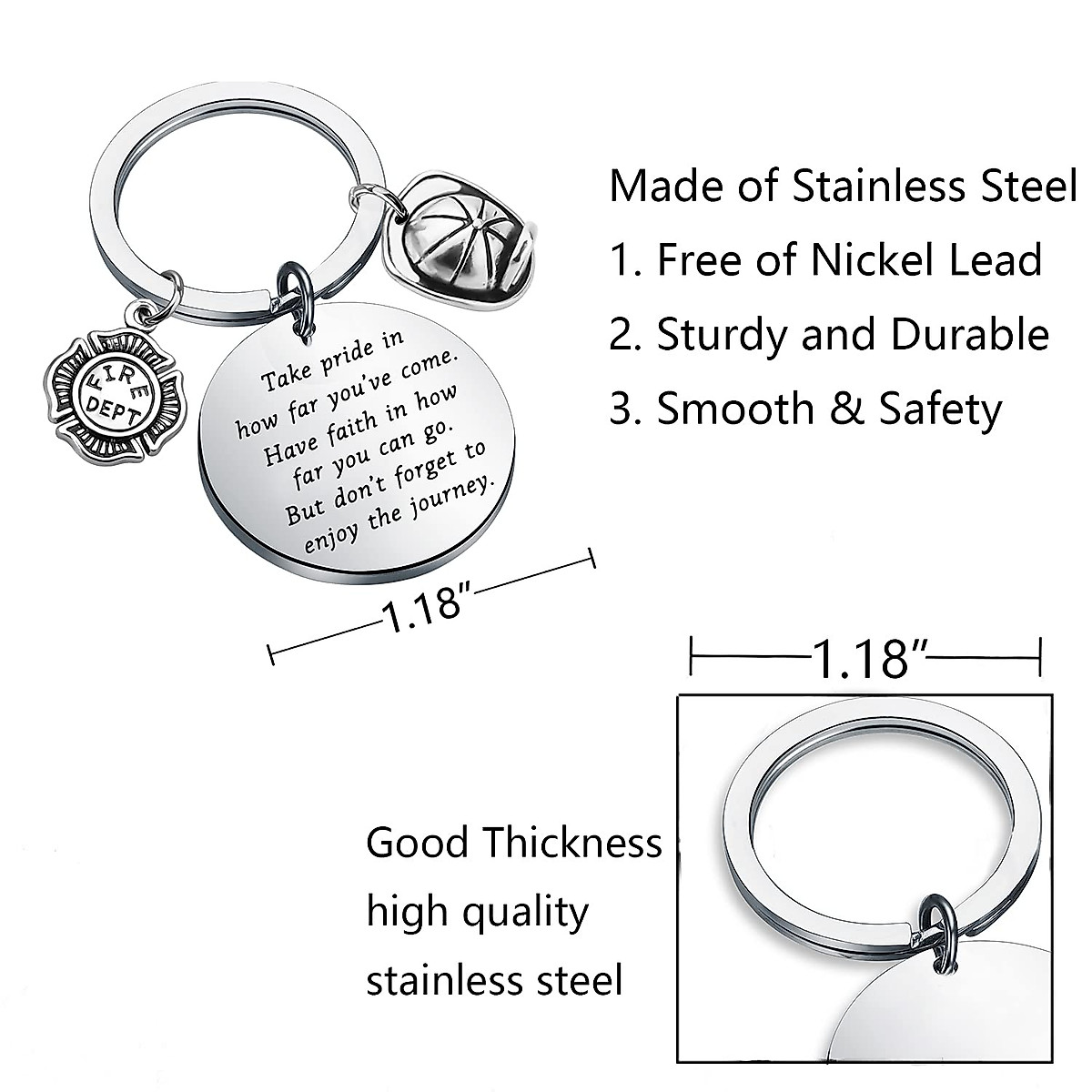 FUSTMW Firefighter Gifts Keychain Fireman Gifts Firefighter Graduation Gifts Take Pride in How Far You Have Come (silver)