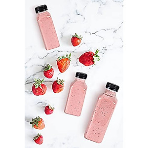 PLASTICPRO Clear plastic Empty Juice Reusable Bottles With Black Tamper Evident Lids for Juice, Smoothie, Shakes, 8 ounce Pack of 14