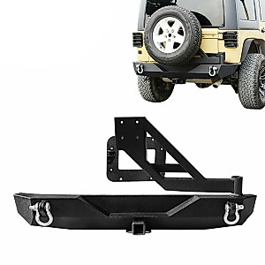 kikubiou 1pc Rear Textured Black Iron Bumper Cover Rock Crawler Bumper With Tire Carrier & Linkage
