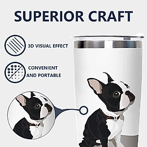 Boston Terrier Stainless Steel Tumbler with Lid 20oz Funny Bulldog Vacuum Insulated Tumbler Ideal Gifts to Dog Mom, Dad, Kids, Water Coffee Cup Travel Mug Home Office Outdoor Mug