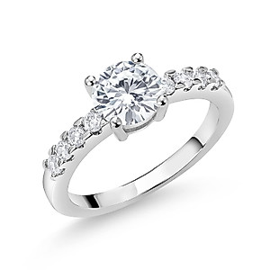 Gem Stone King White Moissanite Engagement Anniversary Promise Ring For Women (0.80 Cttw, Gemstone, Round 6MM, Size 8)