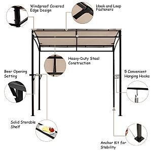 Giantex 7x4.4ft Grill Gazebo, Patio Outdoor Backyard BBQ Canopy Shelter, Soft Top, Heavy-Duty Steel Construction, Storage Shelf, Hanging Hooks, Bear Opening Setting, Anchor Kit (Beige)
