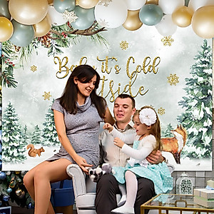 Avezano Baby It's Cold Outside Baby Shower Backdrop Gender Neutral Forest Woodland Winter Baby Shower Background Baby It's Cold Outside Party Decoration Photoshoot (7x5ft)