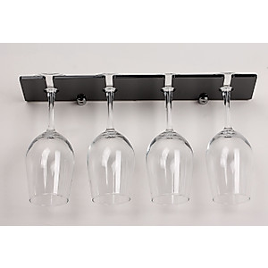 Wine Rack Wall Mounted Wine Glass Holder 4 Wine Glasses Holder Rack Stemware Display Drying Storage for Kitchen Home Bar (Black)