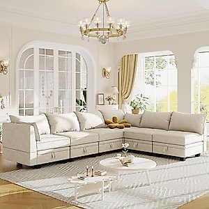 Merax U-Shape Modern Large Modular Sectional, Convertible Sofa Bed with Reversible Chaise, Beige
