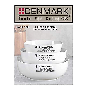 Denmark White Porcelain Chip Resistant Scratch Resistant Commercial Grade Serveware, 3 Piece Serving Bowl Set