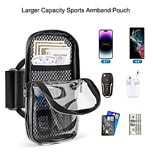 Clear Running Phone Holder Armband, Sports Armband Case for iPhone 14 13 Pro Max 12 11 Plus X XS Samsung Android, Universal Arm Bands Bag with Key Card Pocket for Exercise Walking Workout Fitness