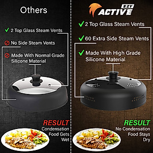 Microwave Cover for Food, Silicone and Glass Splatter Guard Lid for 6–7–8–9-10-11-12 inch Plates & Bowls. by. EZY ACTIVE.