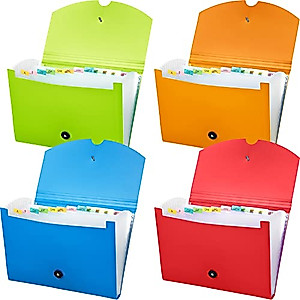 Tinlade 4 Pcs Expanding File Folder Organizer, A4 Letter, Bright Colors, Pocket Style, for School, Office, Home