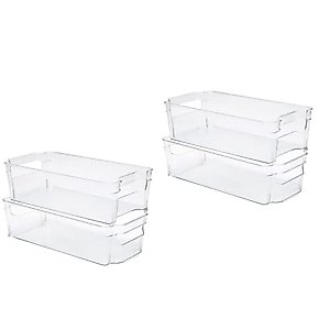 Jinamart Plastic Pull out Storage Bins 4 Pack, Multi-Use Organizer Bins with Built-in Handles, BPA-Free for Pantry, Home and Fridge Organization (14.5"L x 8.5"W x 4"H )