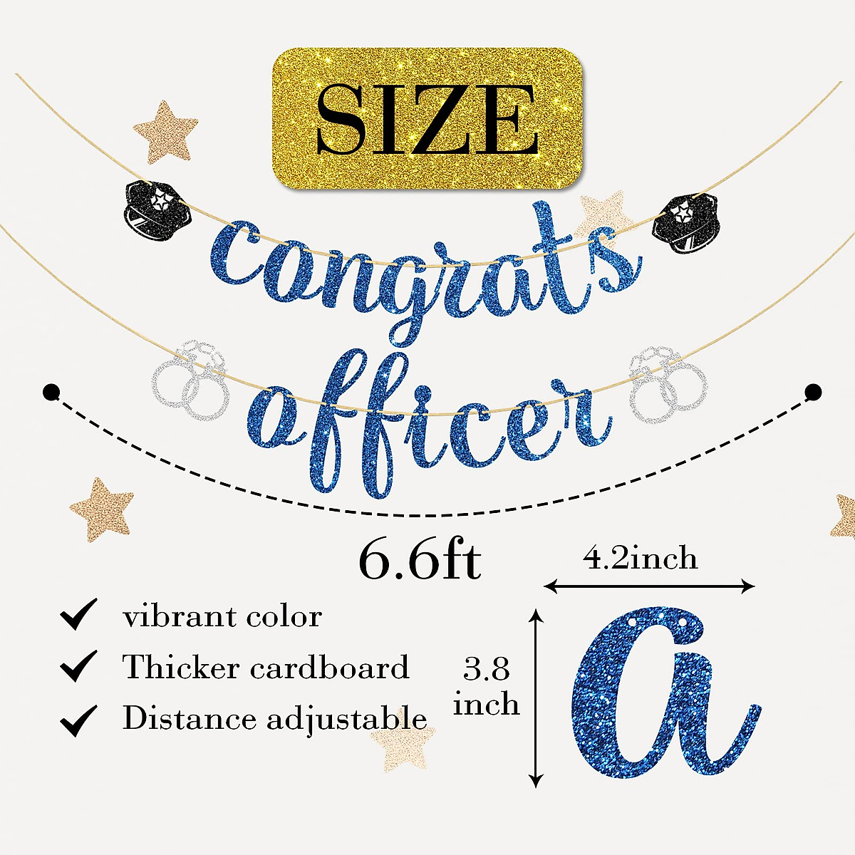 Ambishi Blue Glitter Congrats Officer Banner, Congrats Officer Grad Sign, Class of 2024 Graduation Bunting Decor, Police Academy Graduation Party Decoration Supplies