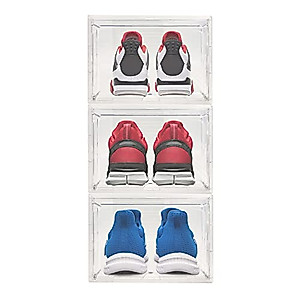 Lulacc Clear Drawer Type Shoe Box, Stackable Plastic Storage Containers for Men, Women, Toddler Shoes, Drop Front Cabinet Boxes Sneaker, Boot, High Heel, Organizer Container Rack Closet and Entryway