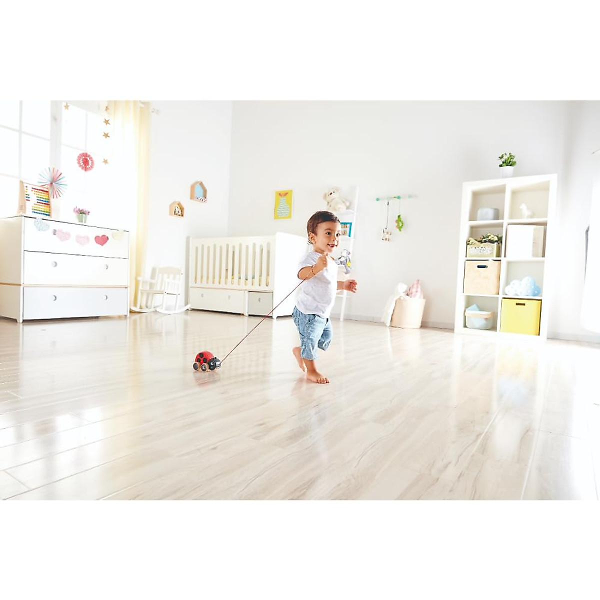 Hape Ladybug Pull-Along | Easy Pull Flapping Wooden Toddler Toy, Multi-Color