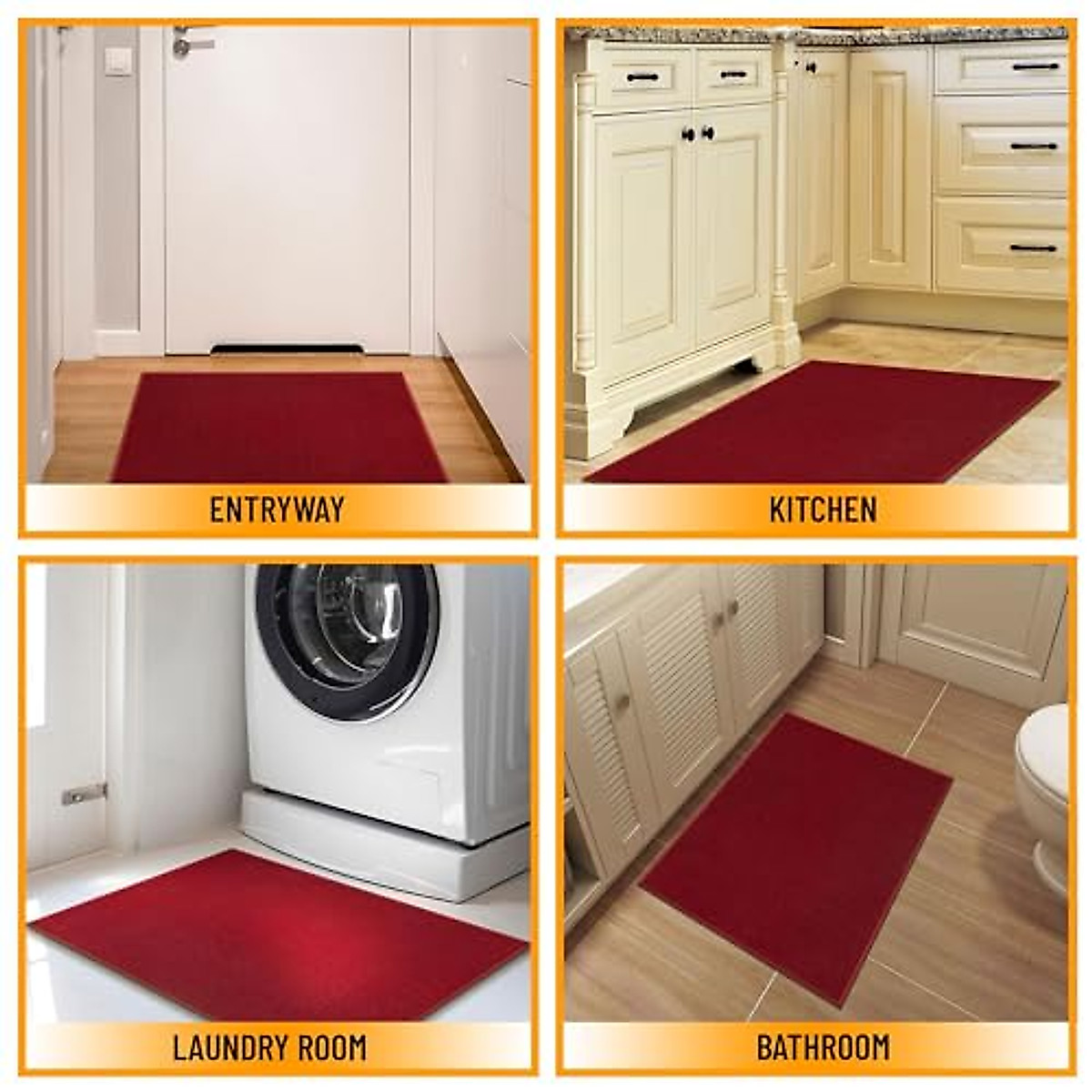 Sweet Home Stores Sweethome Collection Solid Design Rubberback Area Rug/Mat, 2'3" x 3', Red