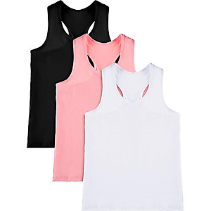 3 Pieces Girls Dance Tank Top Racerback Crop Tank Top Sleeveless Dance Top for Ballet Gymnastics Dancewear (Black, White, Pink, 7-8 Years)