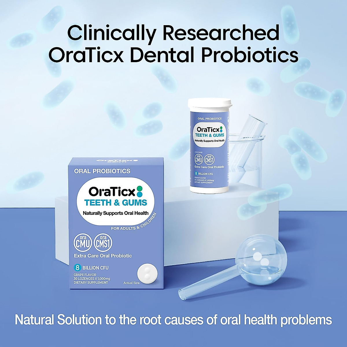 OraTicx Teeth & Gums Dental Probiotic, Naturally Supports Oral Health and Immunity, Oral Probiotics Supplement 8 Billion CFU, Grape Flavor 30 Lozenges 1-PK