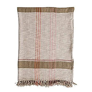 Creative Co-Op Woven Cotton and Linen Plaid Fringe Blanket Throw, Single, Multicolor