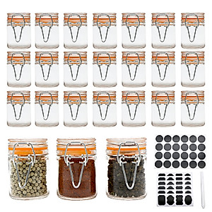 Homelike Style 1.7 oz Mini Glass Spice Bottles, Small Glass Jars with Airtight Lid and Leak Proof Rubber Gasket, 24 Pack Empty Spice Containers with Labels for Home and Kitchen