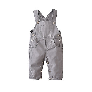 3Pcs Baby Boys Long Sleeve Stripe Romper Overalls Clothing Set with Hat (9-12 Months) Grey