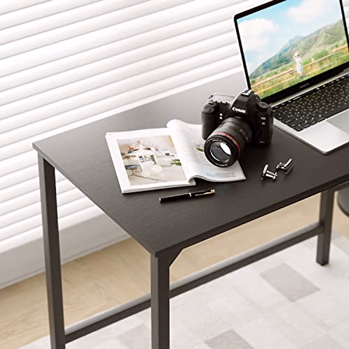 TinyTimes 54.3" L-Shaped Computer Desk, Corner Desk, Computer Desk, for Home Office Writing Study Workstation Industrial Style PC Laptop Table Gaming Desk Save Space Easy Assembly -Black