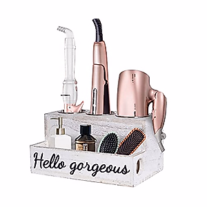 Rustic White Hair Dryer Holder, Hair Tool Organizer, Bathroom Supplies Countertop Storage Stand and Vanity Caddy for Blow Dryer Curling Iron Holder Hair Straightener Brushes Hair Styling Accessories