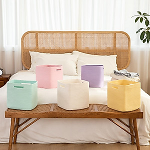 SIXDOVE Storage Cubes Cotton Rope Woven Baskets for Organizing, 3-Pack 11 * 11 Inches Shelf Storage Basket|Cube Storage Bin|Square Baskets, Living Room, Baby Room-White