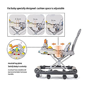 Boyro Baby 4 in 1 Baby Walker, Baby Walkers for Boys and Girls with Removable Footrest, Feeding Tray, Rocking Function & Music Tray, Foldable Activity Walker for Baby 6-18 Months, Help Baby Walk