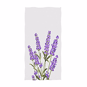 Naanle Chic Beautiful Lavender Flower Print Elegant Print Soft Large Hand Towels for Bathroom, Hotel, Gym and Spa (16" x 30,White)