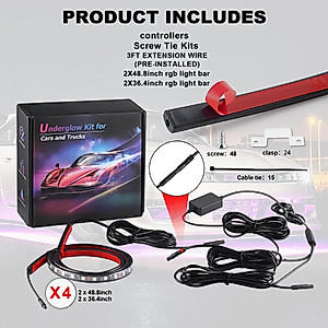 LivTee Underglow Kit for Car - Under Glow Lights with App Control, RGB LED Lights with Music & DIY Modes, 2 Line Design with 213 Flow Modes for Cars, SUVs, Trucks - Car Accessories for Men & Women