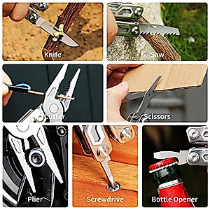 ASHINE Multitool with Pocket Clip Knife Scissors, 17-in-1 EDC Multi-tool Pliers with Safety Lock Unlock Button Rounded Handles & Sheath for Men Camping Fishing