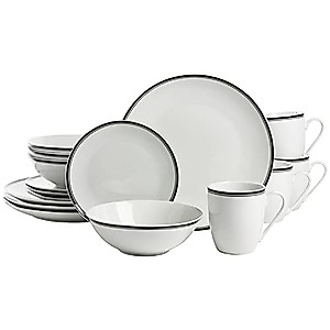 10 Strawberry Street Café Stripe 16 Piece Coupe Dinnerware Set, Black
