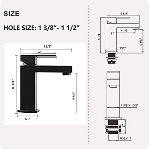 AWARA Single Handle Bathroom Faucet, Matte Black Bathroom Sink Faucet Solid Brass Single Hole Modern Bathroom Faucet Vanity Faucet with Pop-up Drain & Overflow & Water Supply Hoses