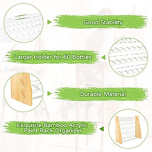 Acrylic Paint Organizer Rack for 60 Bottles, 5 Tiers Bamboo Craft Hobby Paint Holder Storage Paint Rack Display Stand, Pigment Organizer Holder Ink Bottle Stands for Miniature Paint Set