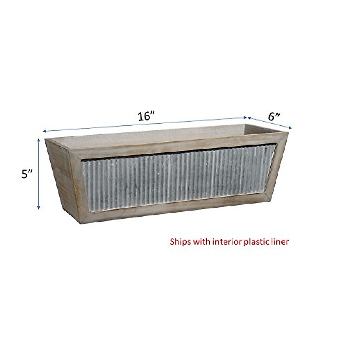 Classic Home and Garden Wood Window Box - Galvanized Accent