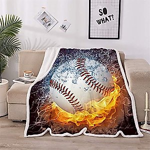 A Nice Night Baseball with Fire Print Comforter Quilt Set and Sherpa Fleece Blanket Twin Size Plush Throw Blanket Fuzzy Soft Blanket Microfiber