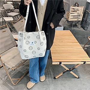 JARKJARD Corduroy Tote Bag Aesthetic Cute Tote Bags Large School Shoulder Bags for TeenGirls Trendy Stuff(Beige)