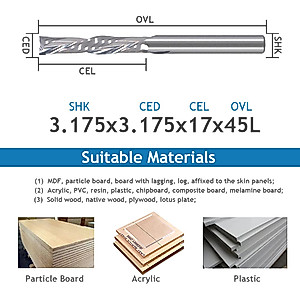 Hozly Downcut Bit 1/8" Shank Down Cut Spiral CNC Router Bits End Mill Tungsten Carbide Milling Cutter Set 5 Pack