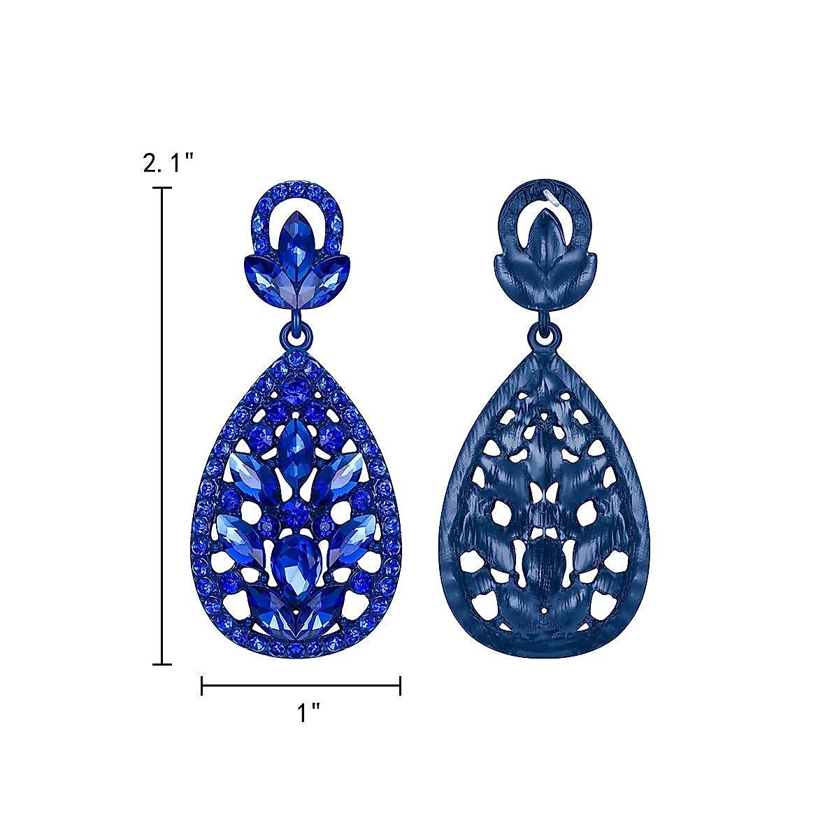 EleQueen Women's Wedding Bridal Austrian Crystal Bohemia Teardrop Chandelier Dangle Earrings Royal Blue Color Blue-Tone