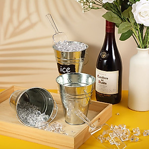 12 Pcs Galvanized Bucket with 12 Pcs Clear Plastic Ice Scoop 20.3 oz Metal Beer Bucket with Handle Metal Pail Mini Toy Container 16 Pcs Blackboard Sticker for Candy Popcorn Snacks Party Supplies