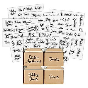Good Karma Studio 150 Labels for Storage Bins + 15 Blank Labels, Household Labels, Farmhouse Font, Linen Closet, Home Office, Kids', Garage