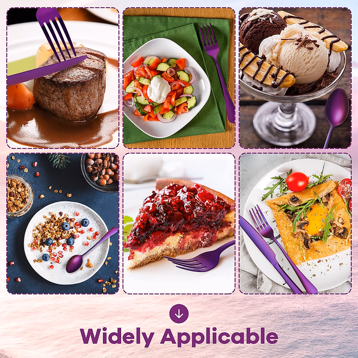 50 Pieces Purple Silverware Set Service for 10 Stainless Steel Flatware Set Metal Utensils Set Tableware Cutlery Set Including Knife Forks Spoons for Home Wedding Restaurant Table Dishwasher Safe