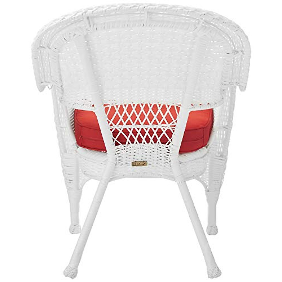 Jeco Wicker Chair with Red Cushion, Set of 2, White/W00206-