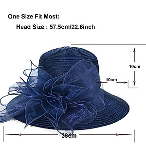 Kentucky Derby Dress Church Cloche Hat Sweet Cute Floral Bucket Hat (Leaf-Navy), Medium